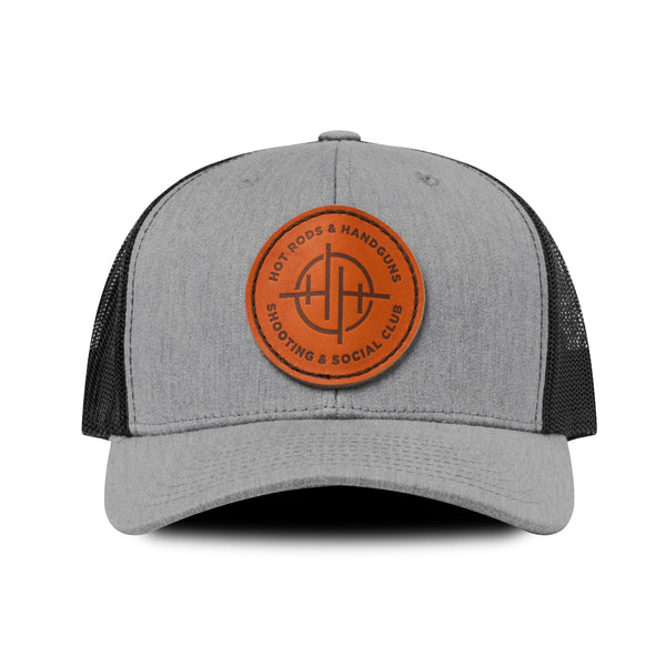 Retro Trucker Hat Leather Patch - Heather - Hot Rods & Handguns